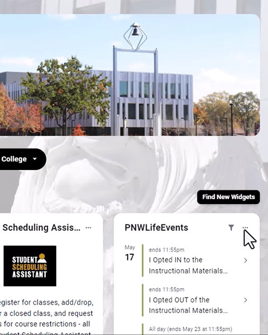 myPNW Widget Issue - Purdue University Northwest